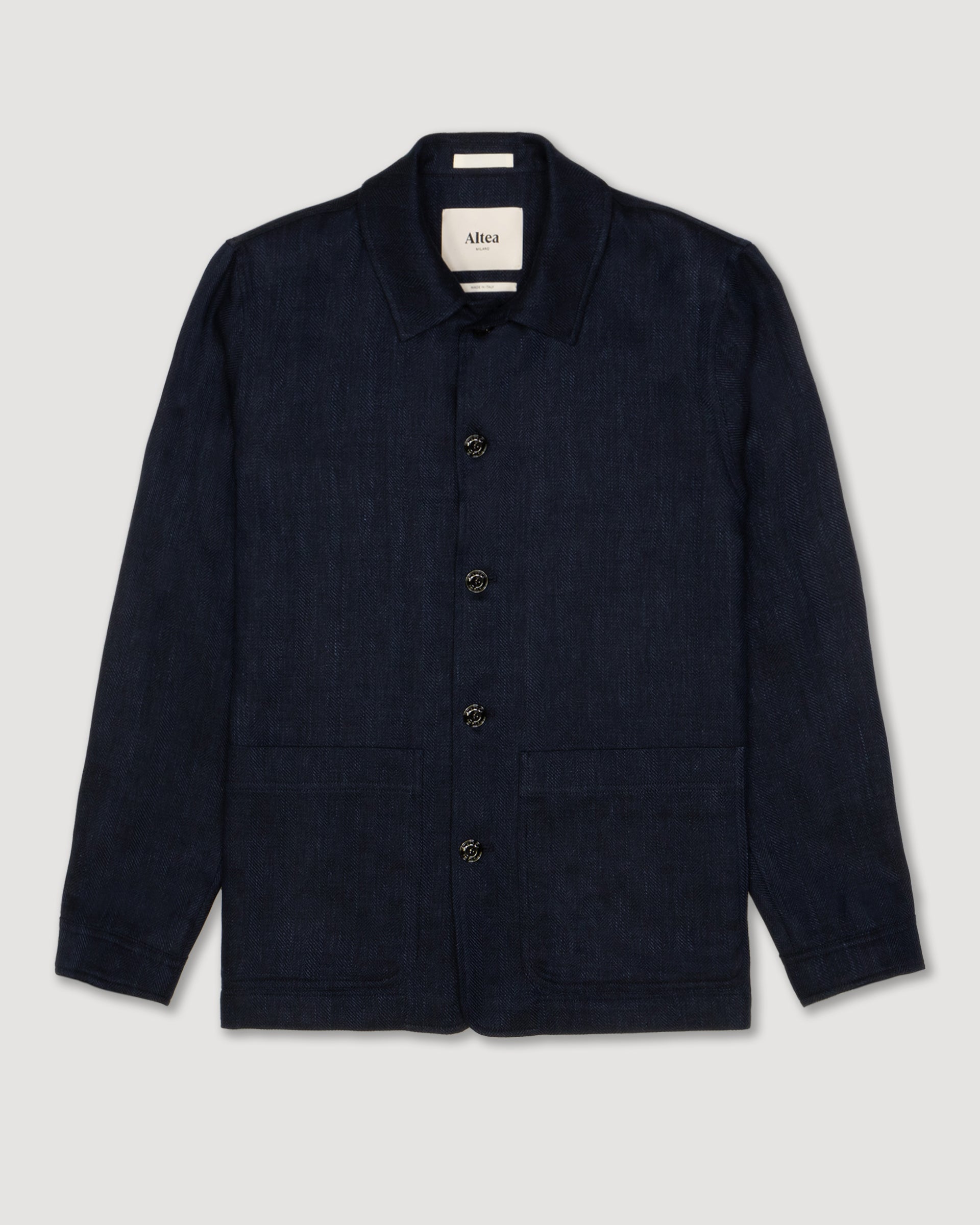 Cameron herringbone linen-wool blend work jacket, unlined, blue - Navy